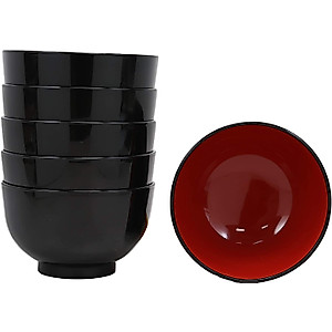 Ebros Gift Made In Japan Traditional Black Red Lacquer Copolymer Plastic Small Bowl 16oz Set of 10 For Salads Greens Rice Cold Cuts 5.5"Dia Japanese Restaurant Supply Bowls Home Kitchen