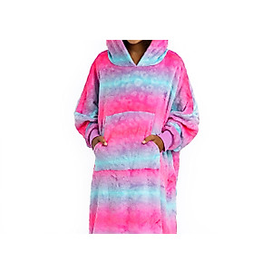 Sleep On It Pajamas Wearable Blanket Hoodie For Kids Oversized Hooded Blanket Sweatshirt for Girls Plush Sherpa Fleece (Pink Ombre, M/L)