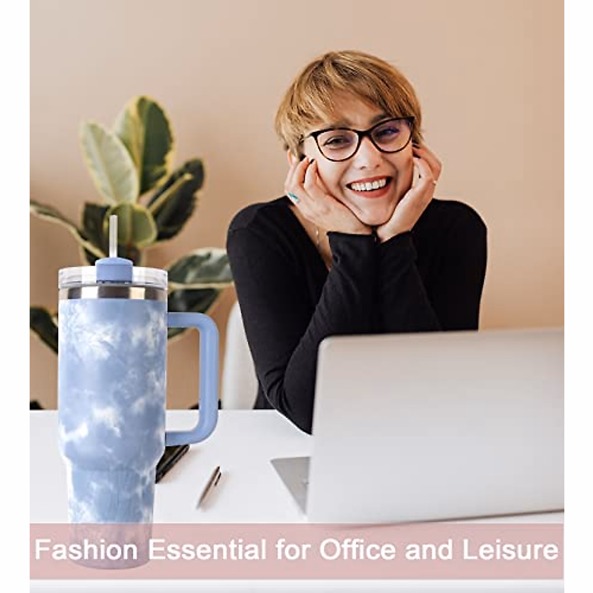 DREAMING MY DREAM 40oz Tumbler with Handle, H2.0 Tumbler Reusable Vacuum, Insulated Tumbler With Lid and Straws, Insulated Cup, Leak Resistant Lid (Tie Dye Blue)