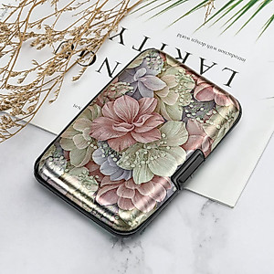 ELFISH Mini RFID Aluminum Wallet Credit Cards Holder Business Card Case Metal ID Case for Men Women（Happy Flower