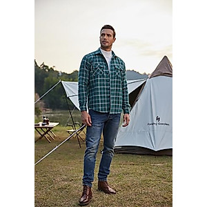 COOFANDY Mens Cotton Long Sleeve Plaid Shirts Casual Lined Fleece Plaid Flannel Shirts Jacket Green X-Large