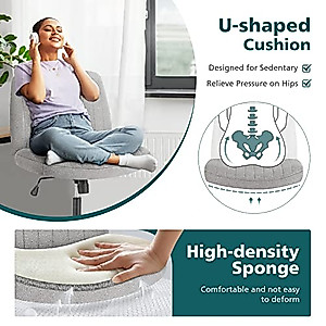 Criss Cross Chair No Wheels, Swivel Criss Cross Legged Chair, Modern Fabric Vanity Chair, Height Adjustable Wide Armless Chair for Small Spaces (Grey)