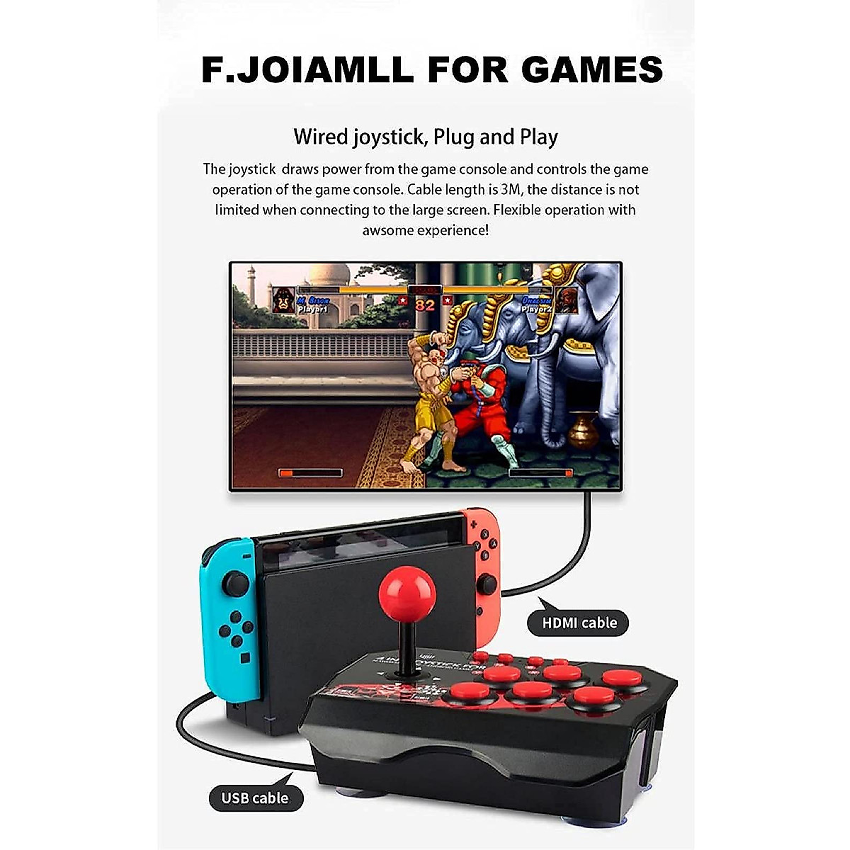 F.JOIAMLL Arcade Fight Stick Joystick for PS3, PC, Switch, N-Switch Pro,Android,support Turbo mode