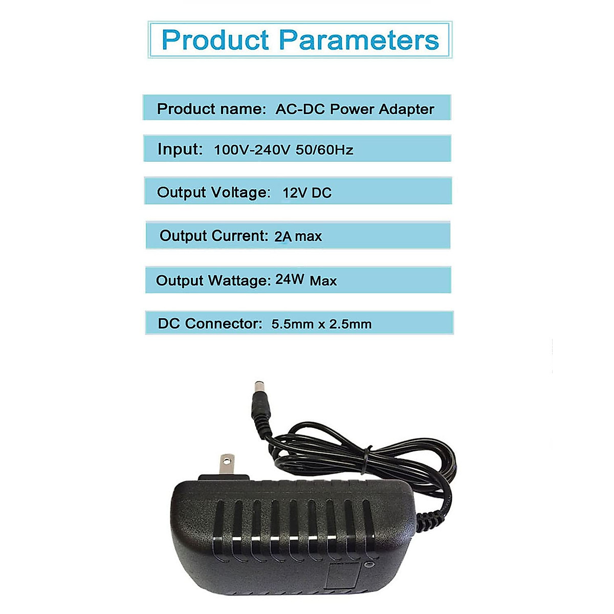 12 Volt 2A Power Supply DC 12v Power Cord 100-240V AC to DC 12V 2Amp 1A Power Supply Adapter 12V AC/DC Adapter Transformer 5.5mm x 2.5mm dc Plug for DC 12V LED Strip Security CCTV Camera