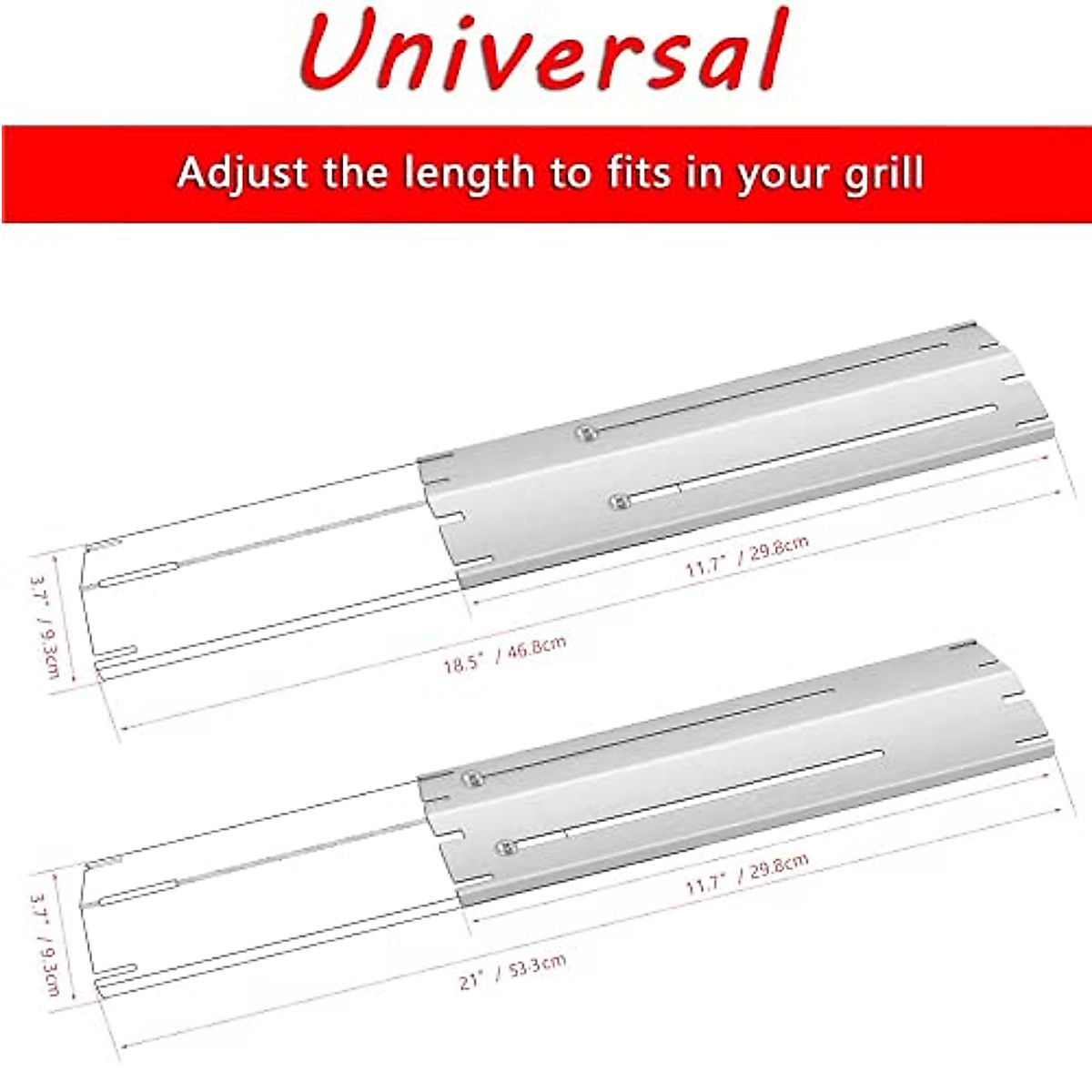 Hisencn Adjustable Stainless Steel Grill Heat Plate Shield, Heat Tent, Flavorizer Bar, Burner Cover, Flame Tamer, Heat Deflectorfor Brinkmann Gas Grill, Extends from 11.75" up to 21"