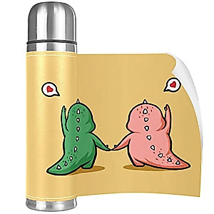 Stainless Steel Leather Vacuum Insulated Mug Dinosaur Thermos Water Bottle for Hot and Cold Drinks Kids Adults 16 Oz