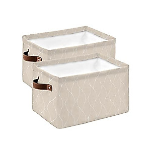 Storage Baskets for Organizing, Toy Box Chest Long Wavy Pattern on Brown Texture Foldable Cube Storage Bin with 2 Leather Handles Set of 2
