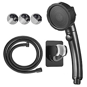 KAIYING Drill-Free High Pressure Handheld Shower Head with ON/OFF Pause Switch 3 Spray Modes Water Saving Showerhead, Detachable Puppy Shower Accessories (N:Shower Head (Black)+Bracket+Hose)