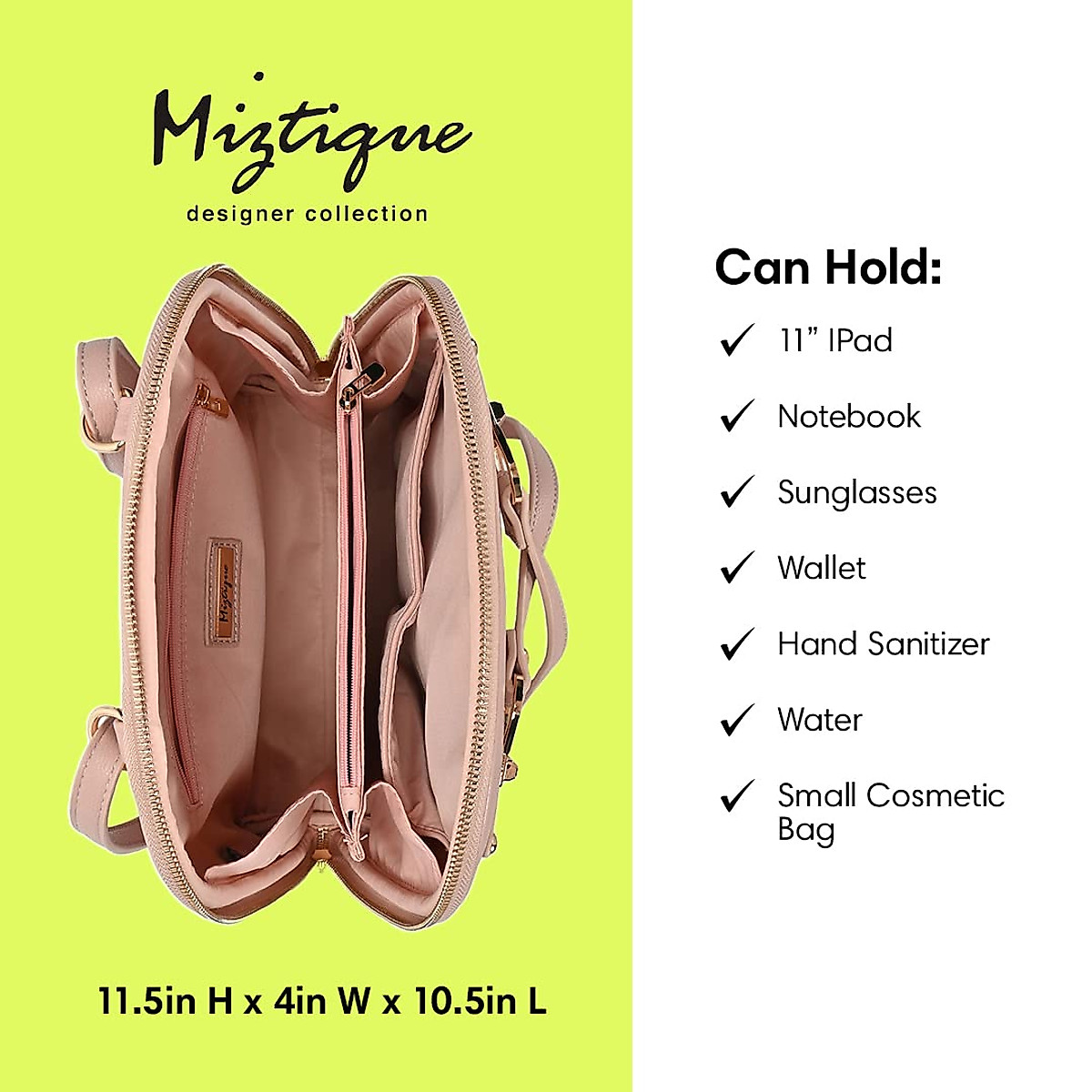 MMS Brands Miztique The Daisy Convertible Backpack Purse for Women (Blush) | Soft Vegan Leather Shoulder Strap Bag or Convertible Backpack | 10.5in x 4in x 11.5in |