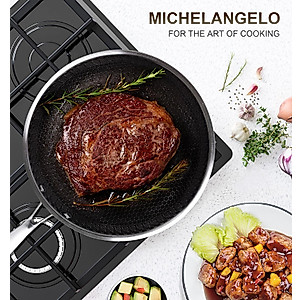 MICHELANGELO Premium Stainless Steel Saucepan Set 1Qt & 2Qt,10 Inch Stainless Steel Frying Pan with Lid