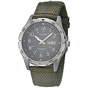 Casio Men's Stainless Steel Solar Powered Cloth Strap, Green, 22 Casual Watch (Model: MTP-S120L-3AVCF)