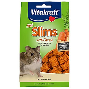 Vitakraft Mini Slims with Carrot Hamster & Small Animal Nibble Stick Treat, 1.76 oz,Brown