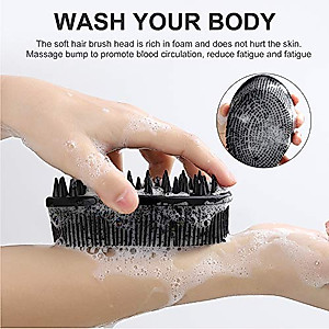 2pcs Upgrade Silicone Body Scrubber,Easy to Clean Silicone Loofah,Exfoliating Body Brush,and More Hygienic Than Traditional Loofah,Lathers Well(Black&Purple)