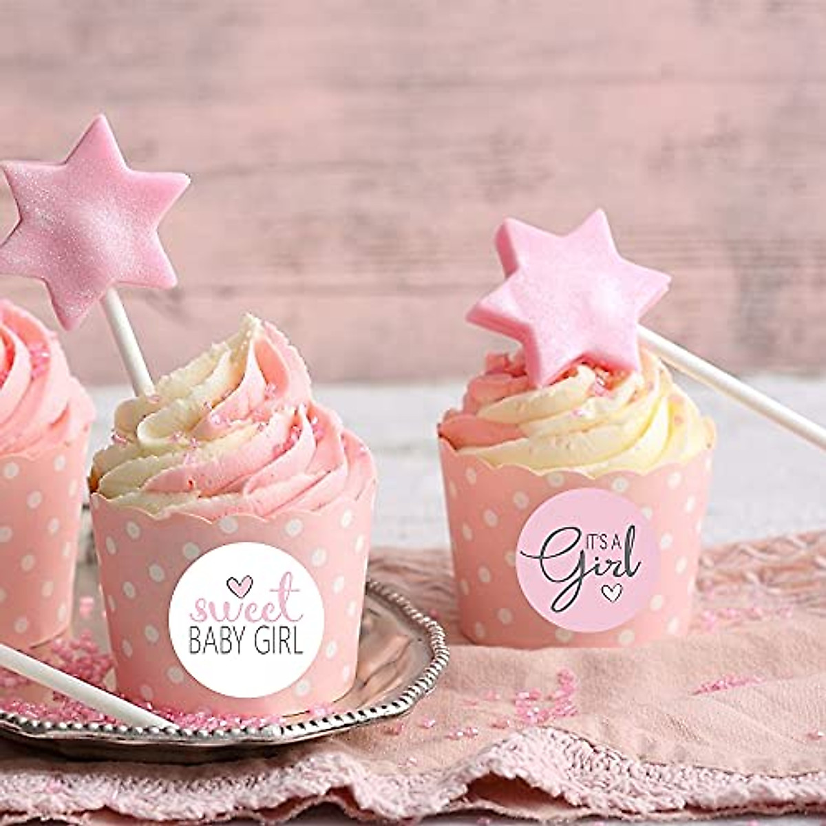 270 PCS Pink Baby Shower Stickers, 6 Design Self Adhesive Circle Label Stickers,Baby Shower Envelope Seals Candy Stickers,Baby Shower Party Chocolate Stickers,Candy Stickers.（012）