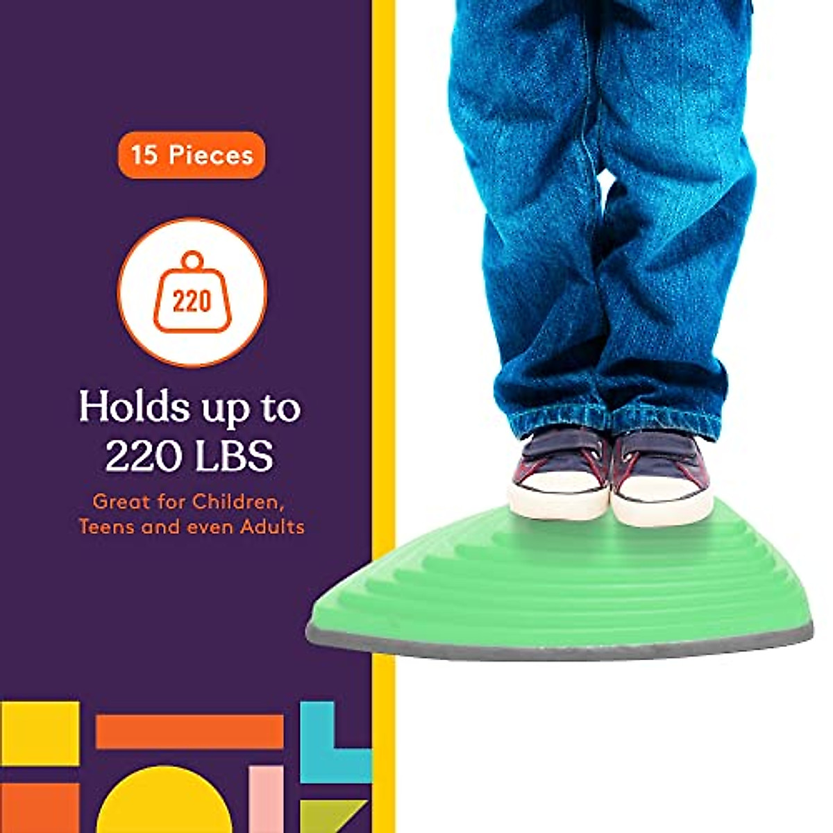 Special Supplies 15 Stepping Stones for Kids Indoor and Outdoor Balance Blocks Promote Coordination, Balance, Strength Child Safe Rubber, Non-Slip Edging