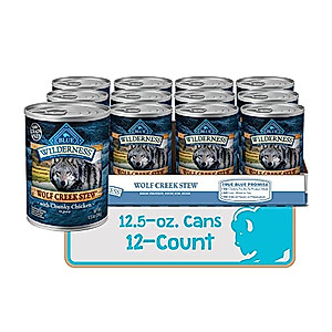 Blue Buffalo Wilderness Wolf Creek Stew High Protein, Natural Wet Dog Food, Chunky Chicken Stew in gravy 12.5-oz cans (Pack of 12)