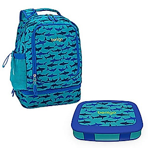 Bentgo 2-in-1 Backpack & Insulated Lunch Bag Set With Kids Prints Lunch Box (Shark)