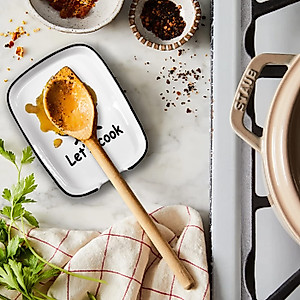 Ceramic Patterned Fork Spoon Rest with Message Let's Cook, Functional Kitchenware Spoon Rest Suitable for Kitchen Countertop or Stove Top Kitchen Accessory and Gift for Cooking Enthusiasts