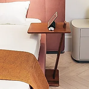 TZK Snack Side Table, C Shaped End Table for Sofa Couch and Bed, Adjustable Height Sofa Table for Small Spaces, Living Room, Bedroom, Boxwood Rustic Snack Table(Walnut)