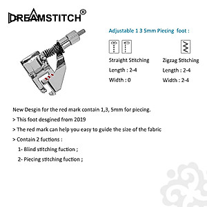 DREAMSTITCH Edge Joining Presser Foot Blind Stitching and Piecing Stitching Two FunctionFor 5mm & 7mm Sewing Machines for Brother,Singer,Babylock,Bernette,Elna Sewing Machine