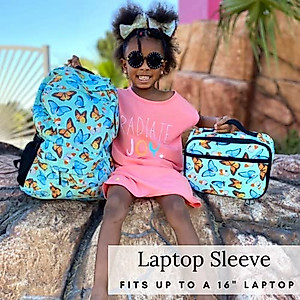 Fenrici Kids Backpack and Lunchbox Bundle for Girls, Boys, Teens (Green Butterfly)