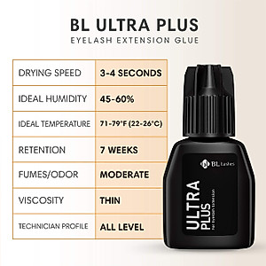 BL Lashes (Blink) Ultra Plus Extra Strong Eyelash Extension Glue | 2-3 Sec Drying | 7 Weeks Great Retention | Black Adhesive | Long Lasting | Professional Supplies (10g)