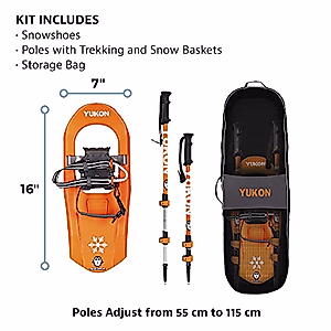 Yukon Charlie's Penguin Children's Molded Snowshoe Kit, 7-inch x 16-inch, Includes Snowshoes, Trekking Poles and Travel Bag