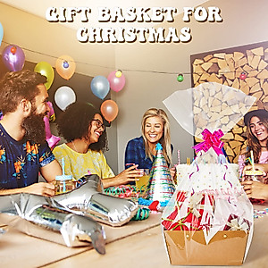 Tuanse 30 Pcs Christmas Basket for Gift Empty DIY Bulk Gift Basket Kit with Handle Kraft Cardboard Tray with 30 Bag 30 Bow Market Tray for Birthday Wedding Party Gift(Brown,12.6 x 9.8 x 5.9 in)