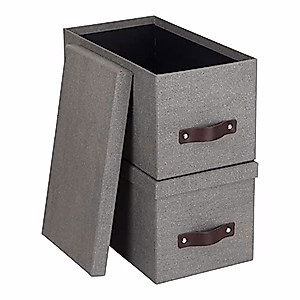 Bigso Box of Sweden Silvia Organizational Photo Storage Box with Leather Handle for Shelves and Stacks Easily | Durable and Decorative Storage Boxes with Lids | 5.9" x 6.5" x 11.6" | 2 Pack | Gray