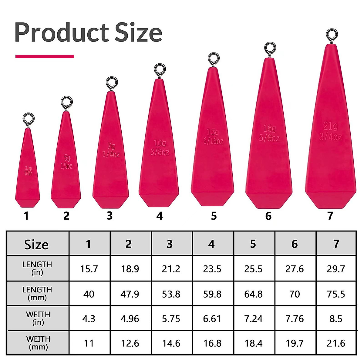 THKFISH Fishing Practice Plugs Practice Plugs Weight Casting Plug Fishing Practice for Kids Improving Casting Skill, 7 Sizes