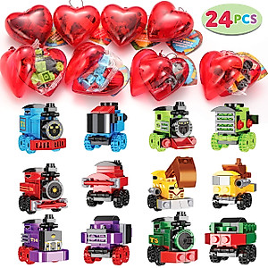 JOYIN Building Blocks Prefilled Hearts with Valentine Day Cards,Valentine Train Toys for Kids Party Favor, Classroom Exchange Prize Supplies, Valentine’s Gifts