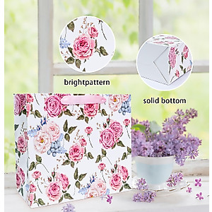 MUNILAIL 13 Inches Large Gift Bag for Women Flower Gift Bag with Handle Tissue Paper and Greeting Card for Birthday Wedding Bridal Shower Party Large Pink Paper Gift Bag