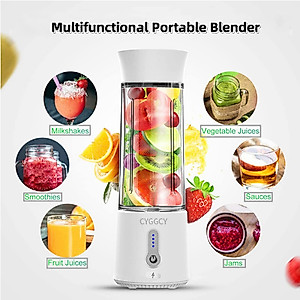 Portable Blender, Personal Blender for Shakes & Smoothies,Mini blender 17.6Oz,Juicer Cup with 6 Blades and 4000mAh USB Rechargeable,Kitchen,Home,Travel, BPA-Free(white)