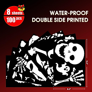 Horaldaily 100 PCS Halloween Window Cling Sticker, Skulls for Home Party Supplies Shop Window Glass Display Decoration