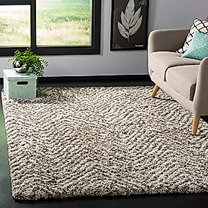 SAFAVIEH Hudson Shag Collection 9' x 12' Ivory/Grey SGH375A Chevron Non-Shedding Living Room Bedroom Dining Room Entryway Plush 2-inch Thick Area Rug
