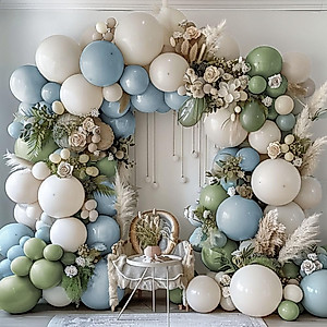 Dusty Blue Green Balloon Garland Double Stuffed Avocado Green Balloons Thick Latex White Sand Balloon Arch Kit Pastel Blue Balloons Kit For Jungle Safari Neutral Birthday Baby Shower Party Deocrations