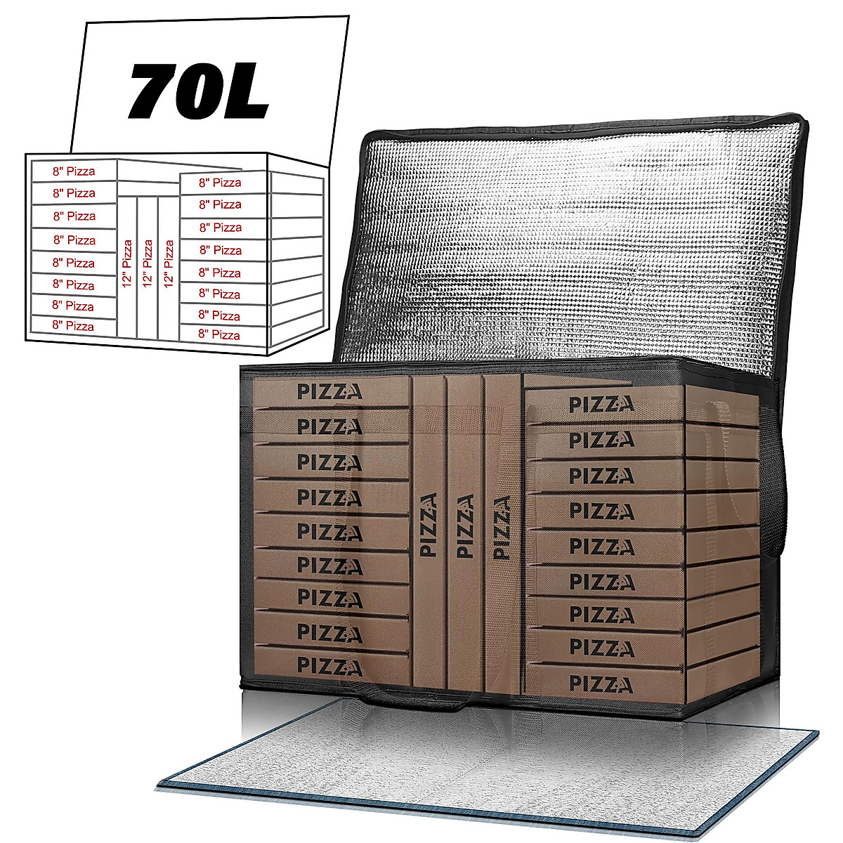 Micanlo Insulated Food Delivery Bag, Commercial Grade Pizza Carrier for Hot and Cold Food, Large Reusable Catering Cooler Bag 22x15x14, Pizza Delivery Box for Uber Eats, Doordash Essentials