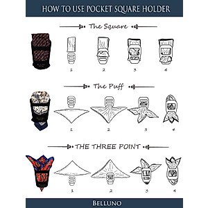 BELLUNO Pocket Square 6 pcs with 3 Folds Holders, Penetrating Printed Handkerchiefs Set for Men