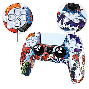 SIKEMAY Silicone Printing Cover Skin for PS5 Controller Grip, Protective Case for PlayStation 5 Accessories with 10 Thumb Grip Caps
