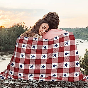 FJPT July 4th Throw Blanket Red White and Blue Stars Patriotic Party Blanket Lightweight Fuzzy Plush Cozy Soft Blanket for Travel Couch Bed Sofa Gift 30"X40"