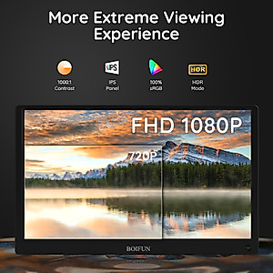 BOIFUN Portable Monitor - 15.8'' USB C HDMI Display, 1080P FHD IPS Second Screen for Laptop Desktop, 100% sRGB Gaming Monitor with Speakers for PC MAC PS4 PS5 Xbox Smartphone, Leather Cover Included