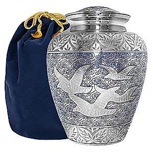 Trupoint Memorials Cremation Urns for Human Ashes - Decorative Urns, Urns for Human Ashes Female & Male, Urns for Ashes Adult Female, Funeral Urns - Blue Silver, Large