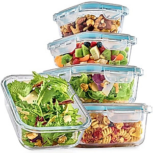 Praknu Meal Prep Storage Container - Pack of 4 - BPA Free - Leak Proof - Dishwasher Safe - Glass Storage Containers with Lids (50oz, 34oz, 17oz, 10oz)