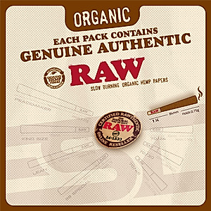 RAW Cones Organic 1-1/4 Size | 50 Pack | Pre Rolled Rolling Paper with Tips & Packing Tubes Included