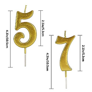 75th & 57th Number Birthday Candles for Cake Topper, Number 75 57 Glitter Premium Candle Party Anniversary Celebration Decoration for Kids Women or Men, Gold