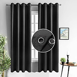 VEGA U Blackout Curtains Glossy Series - Privacy Protection Thermal Insulated Reduce Noise Grommet Curtains for Bedroom and Living Room, Set of 2 Panels, Black (52" W X 84" L, Pure Black)