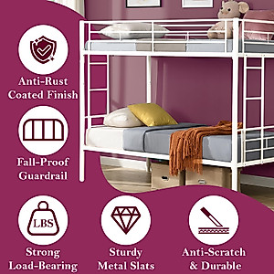 Cirui Kids Bunk Beds Twin Over Twin Convertible Bunkbed Metal Bunk Beds with 2 Side Ladders & Guardrails, Toddler Bunk Bed for Teens Boys Girls Adults Small Space Guest Room, with Bottom Space, White