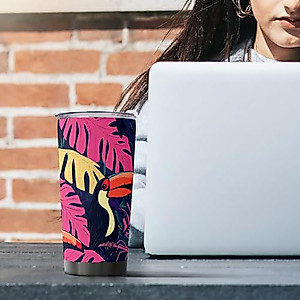 QWEUIOP 20oz Insulated Travel Coffee Mug Toucan Pattern Summer Stainless Steel Tumbler with Lid Double Wall Vacuum Coffee Cup For Hot and Cold Drinks14327