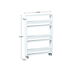 MUSEHOMEINC Compact Space Kitchen Pantry,4-Tier Kitchen Removable Storage Cart, Slim Slide Out Rolling Pantry Shelf for Narrow Spaces（White）