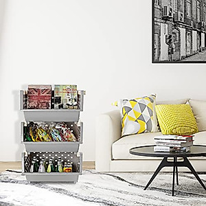 Joyeen 3-pack Stackable Organizer Basket Bins, Plastic Stacking Storage Basket